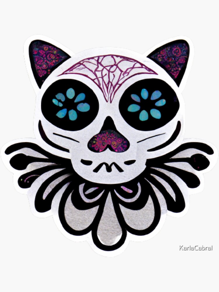 "STICKER DAY OF THE DEAD, SUGAR SKULL, SUGAR SKULL CAT, CAT SKULL ...