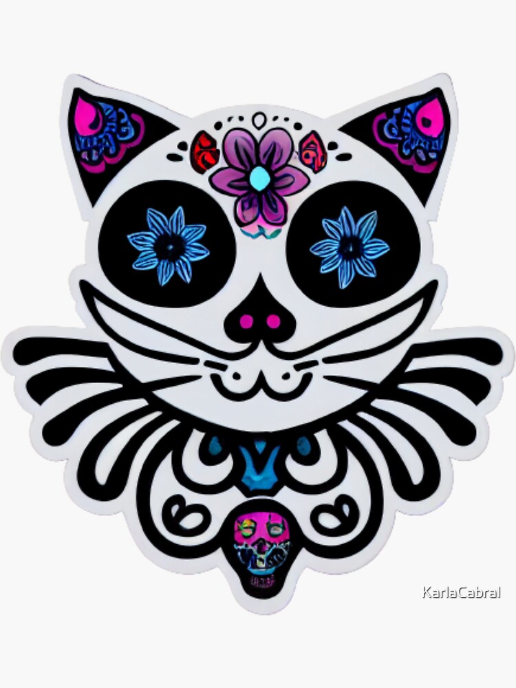"STICKER DAY OF THE DEAD, SUGAR SKULL, SUGAR SKULL CAT, CAT SKULL ...