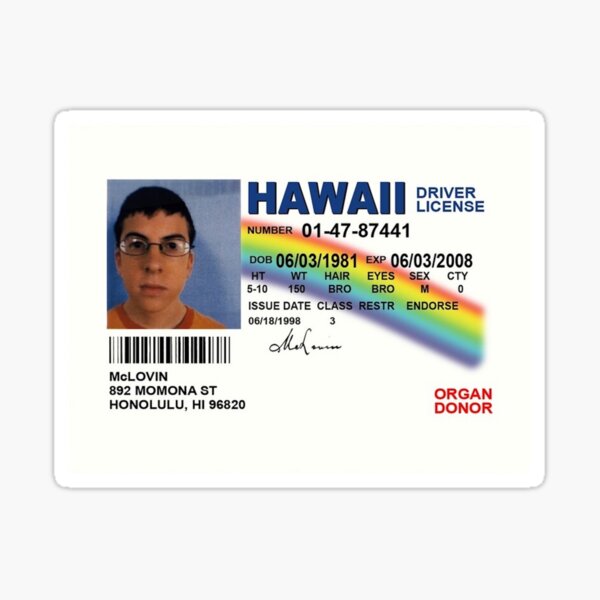 Pegatina «Identificación falsa de Mclovin» de zfree-art | Redbubble