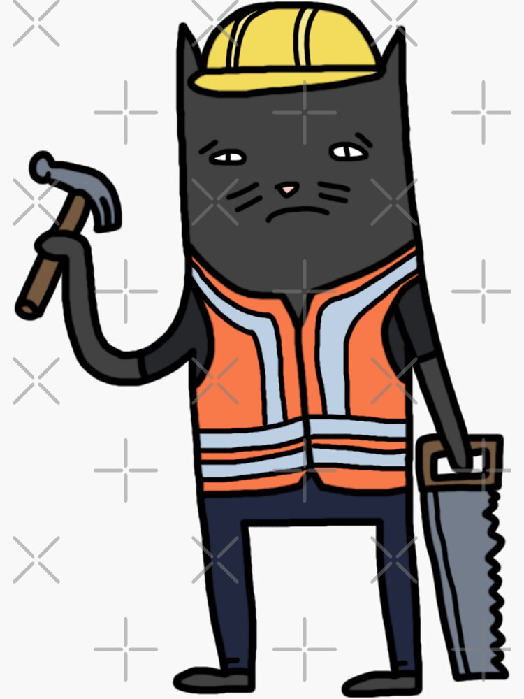 "Sad Cat Construction Worker" Sticker for Sale by JSGB | Redbubble