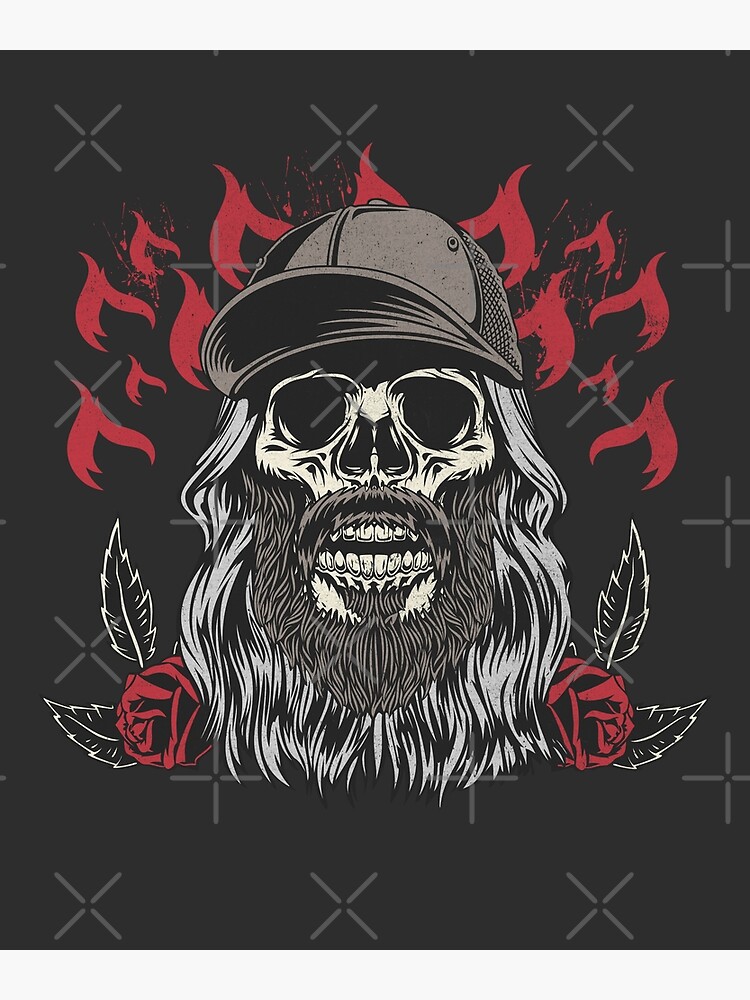 "Retro Vintage Undead Skull Face Fire Death Cool Halloween" Poster for ...