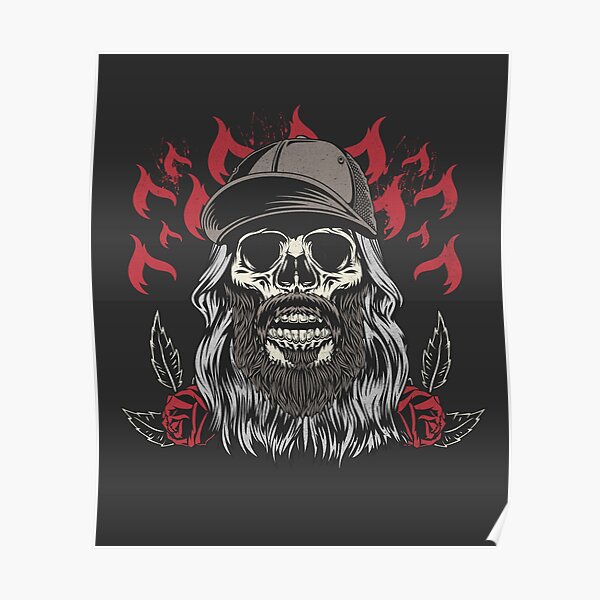 "Retro Vintage Undead Skull Face Fire Death Cool Halloween" Poster for ...