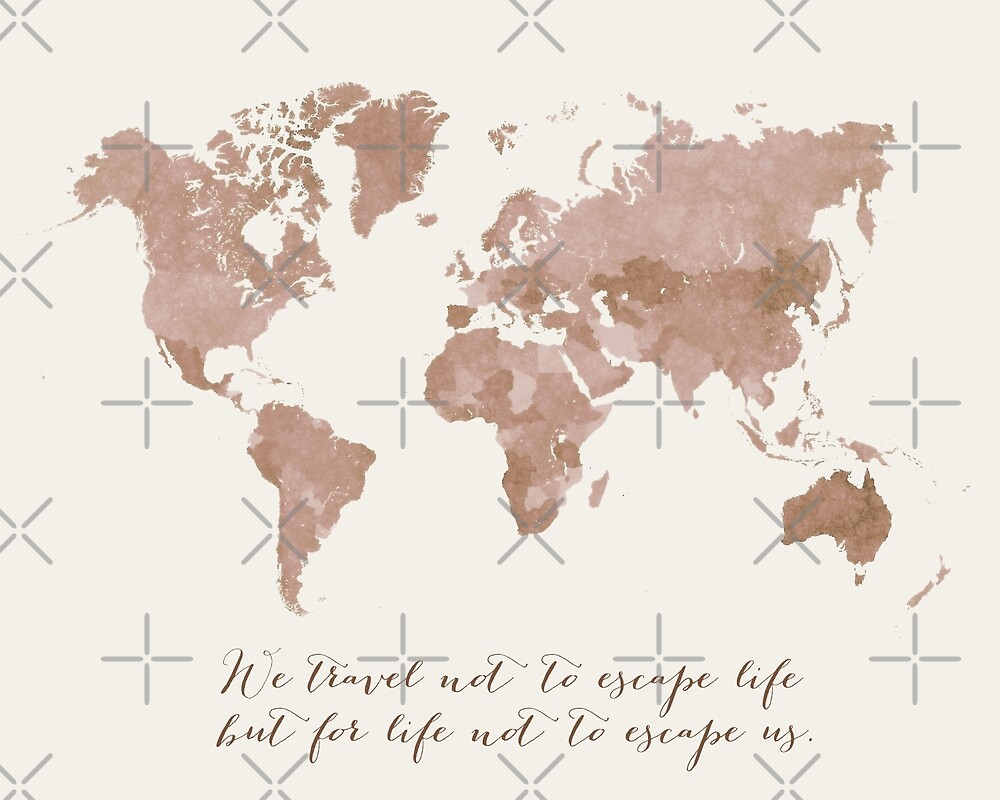 "Terracotta world map we travel not to escape life" by blursbyai ...
