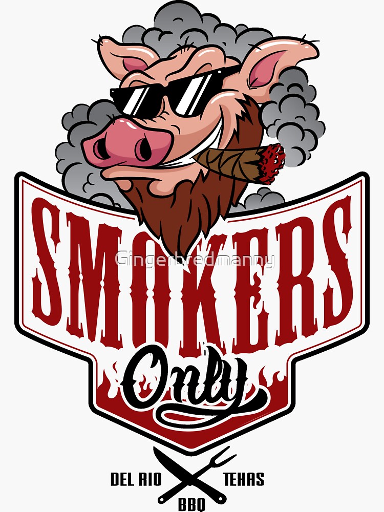 "Smokers Only BBQ (Color)" Sticker for Sale by Gingerbredmanny | Redbubble