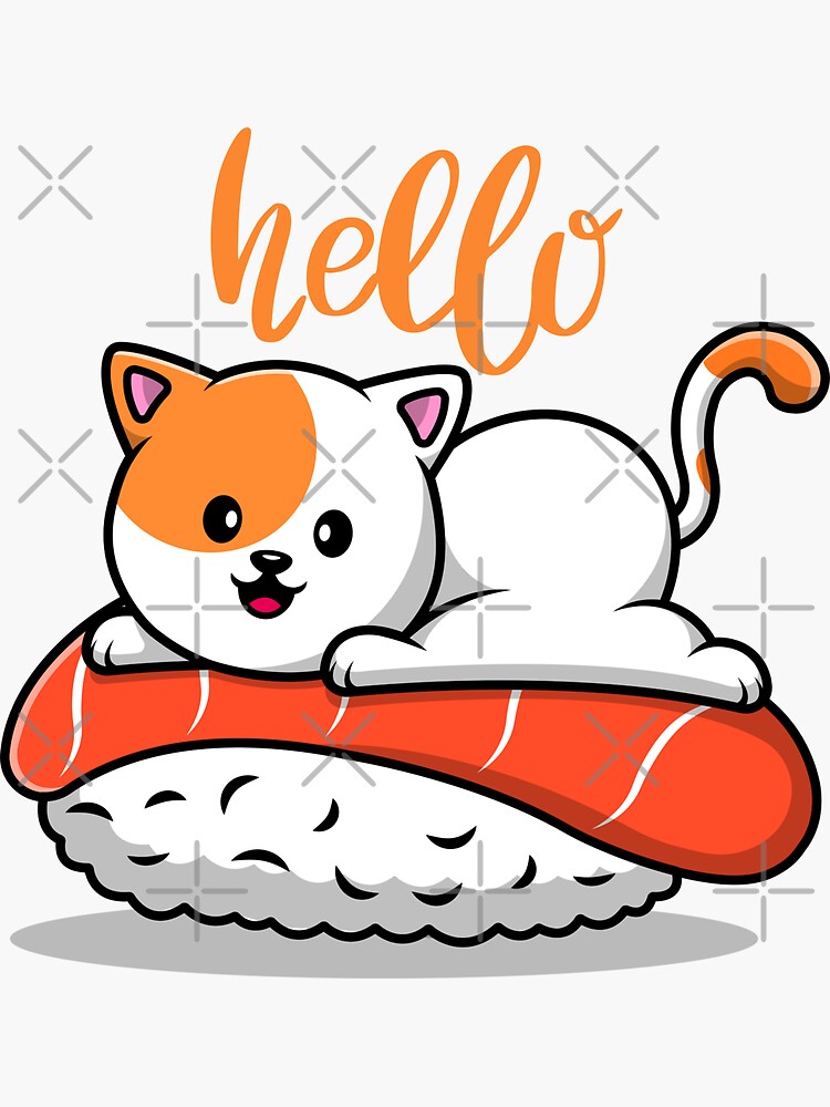 "Kawaii cat says hello" Sticker for Sale by Rixxi | Redbubble