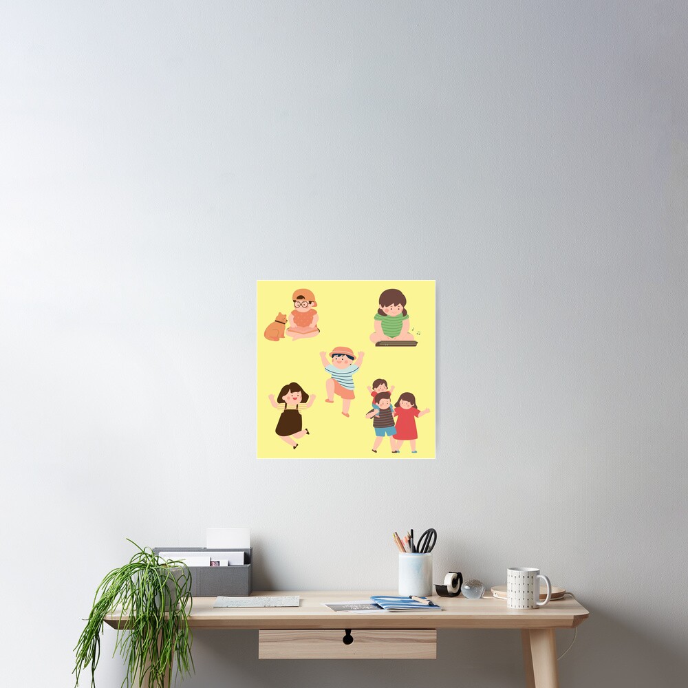"Cute kids playing, sticker pack" Poster for Sale by beskrajem | Redbubble