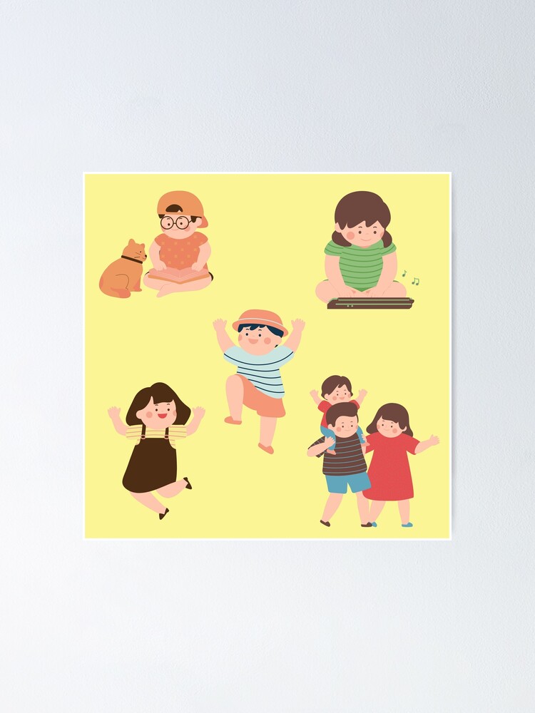 "Cute kids playing, sticker pack" Poster for Sale by beskrajem | Redbubble