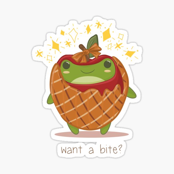 "Cute Frog in Apple costume "Want a bite?"" Sticker for Sale by ...