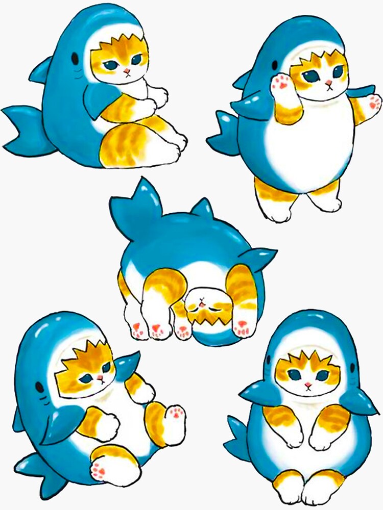 " mofusand shark cats" Sticker for Sale by Badibilal | Redbubble