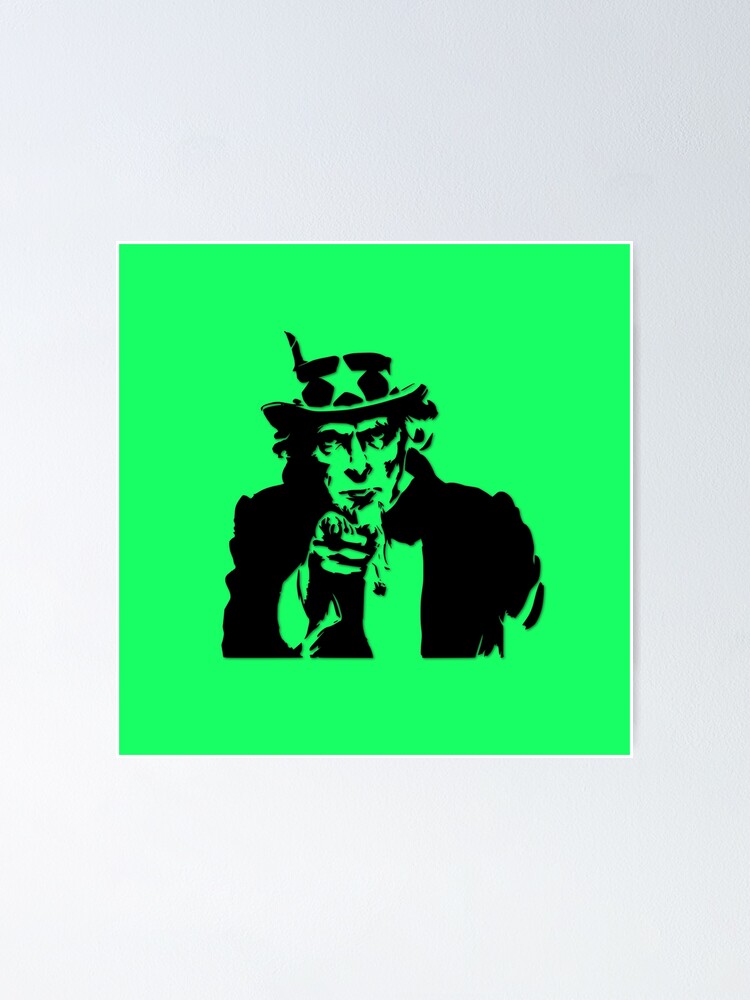 "Black Silhouette Uncle Sam I Want You on Neon Green" Poster by ...