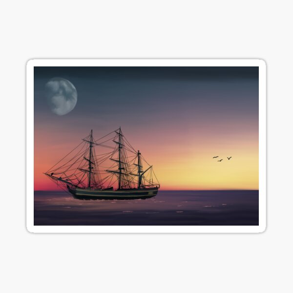"Moonlight Galleon" Sticker for Sale by Shimmersnap | Redbubble