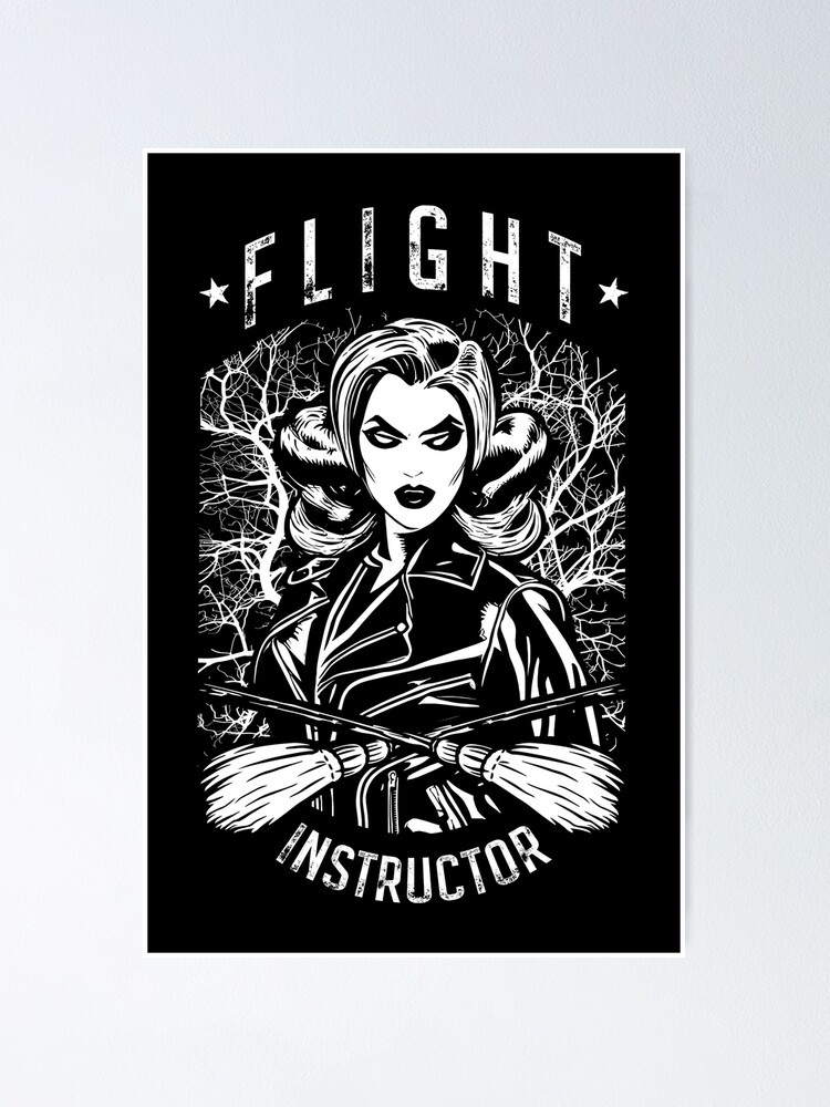 "Flight Instructor Funny Halloween Witch Pilot Gothic Pop Art" Poster ...