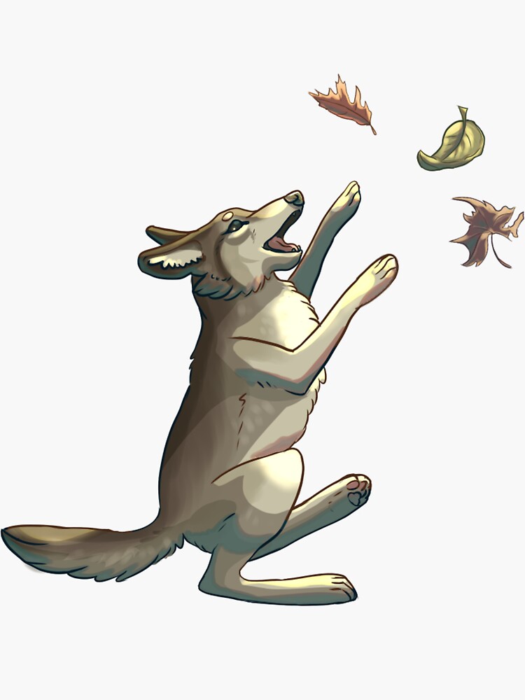 "Autumn leaf wolf cub playing" Sticker for Sale by Animyx | Redbubble