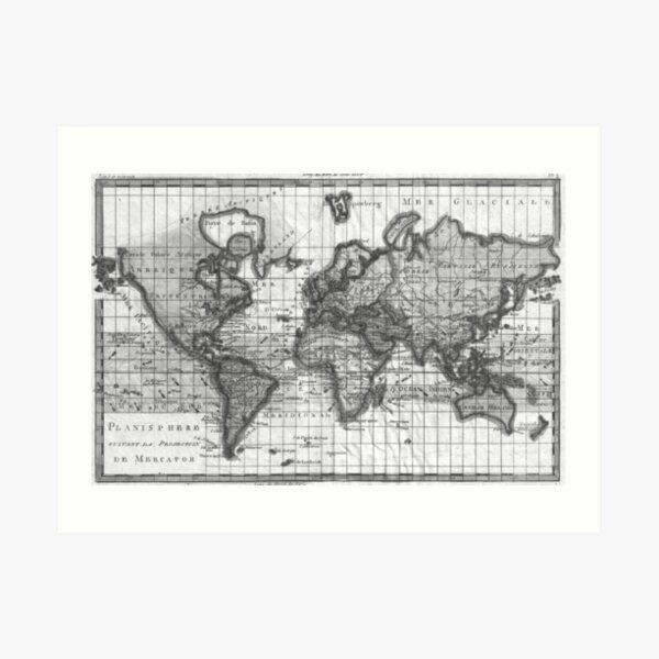 "Black and White World Map (1780)" Art Print for Sale by BravuraMedia ...