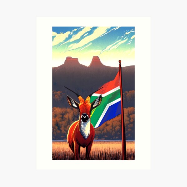 "South Africa springbok South African flag scene " Art Print for Sale ...