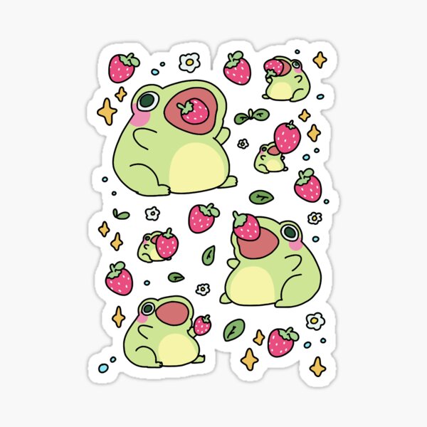 "Cute Kawaii Pastel Color Frog with a Strawberry 1" Sticker for Sale by ...