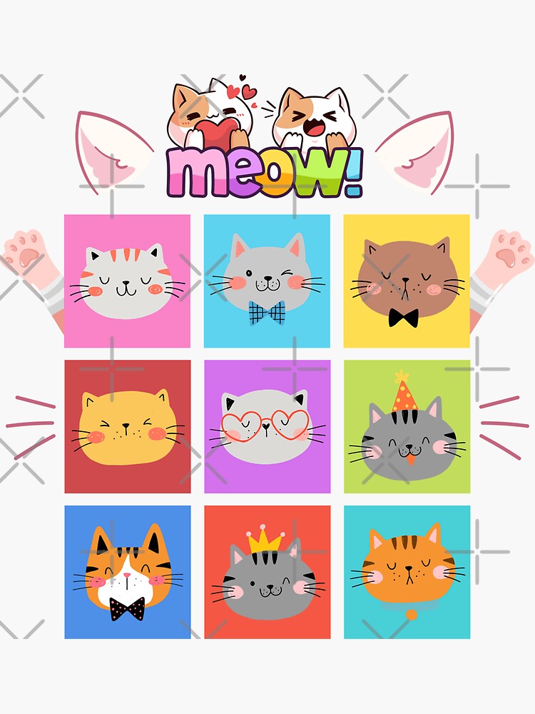 "Cute Meow Face" Sticker for Sale by MG-art-Design | Redbubble