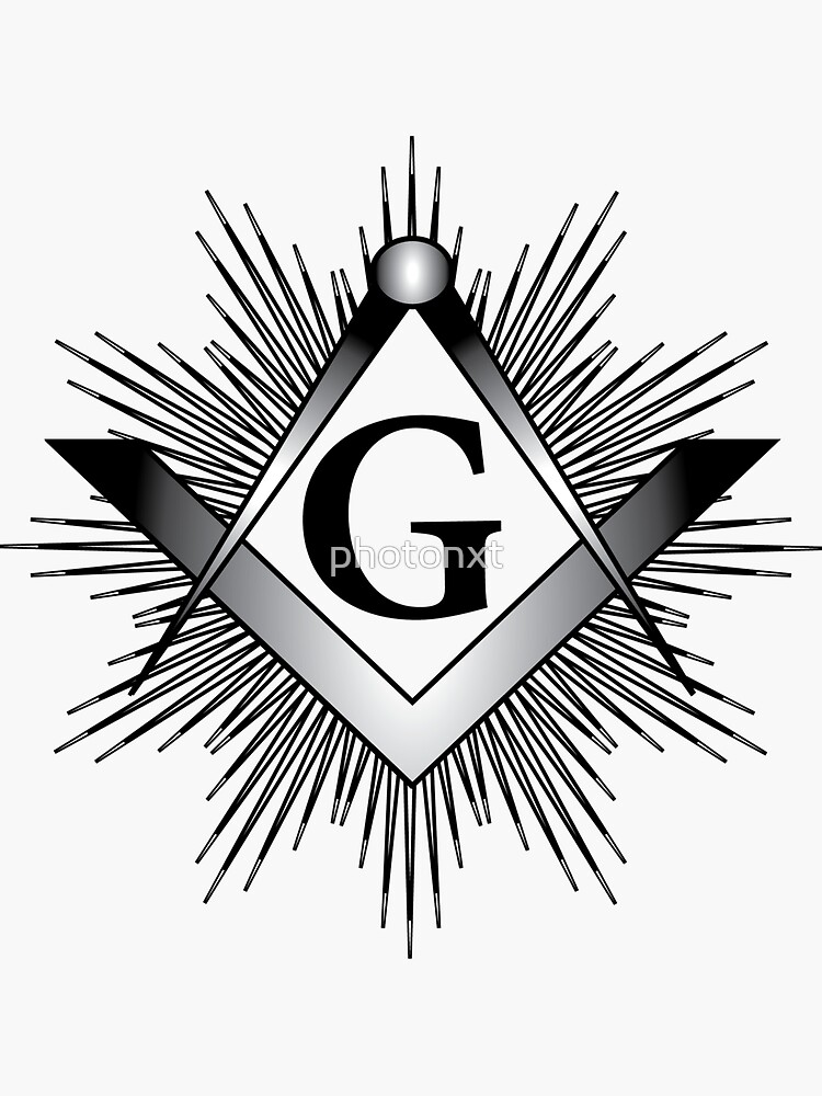 "Masonic symbol of square and compass, with rays and G letter" Sticker ...