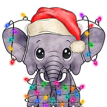 "Elephant Christmas Lights Tree elephant Lover Funny Santa" Art Print ...