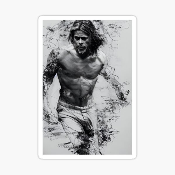 "Brad Pitt Ink Drawing Digital Art" Sticker for Sale by Aniyah | Redbubble