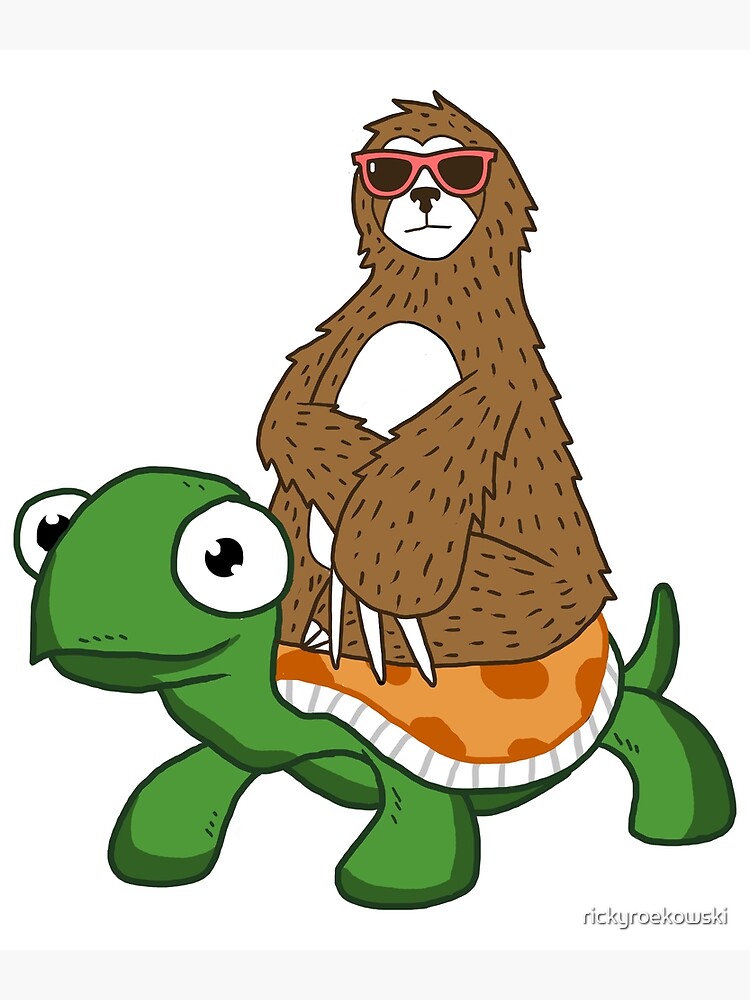 "Cool Sloth Riding A Happy Turtle" Canvas Print by rickyroekowski ...