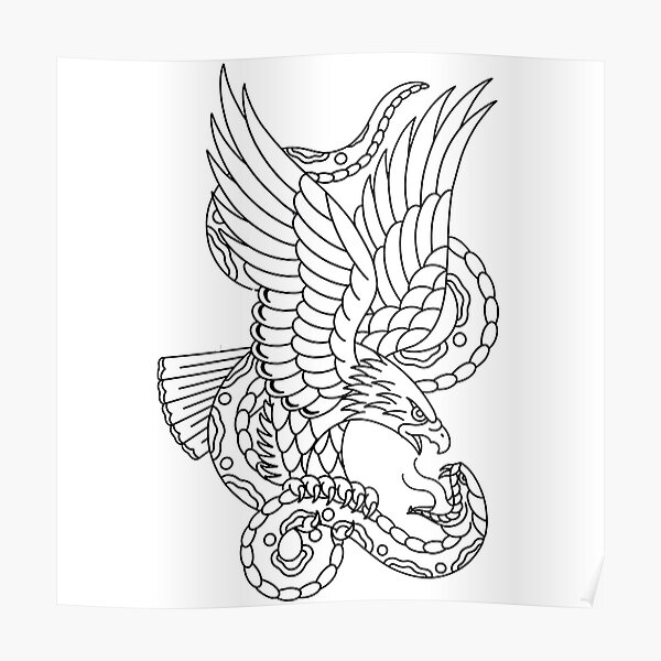 "Traditional Bald Eagle Fighting Snake Tattoo" Poster for Sale by ...