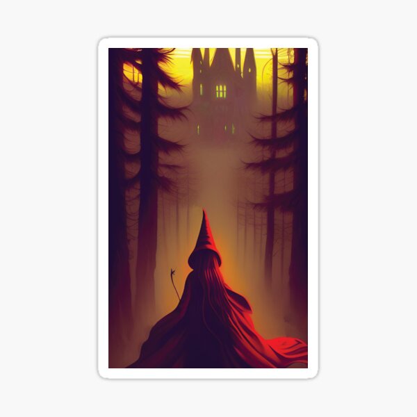 "Witch in a Red Robes Walking to a Castle" Sticker for Sale by ...