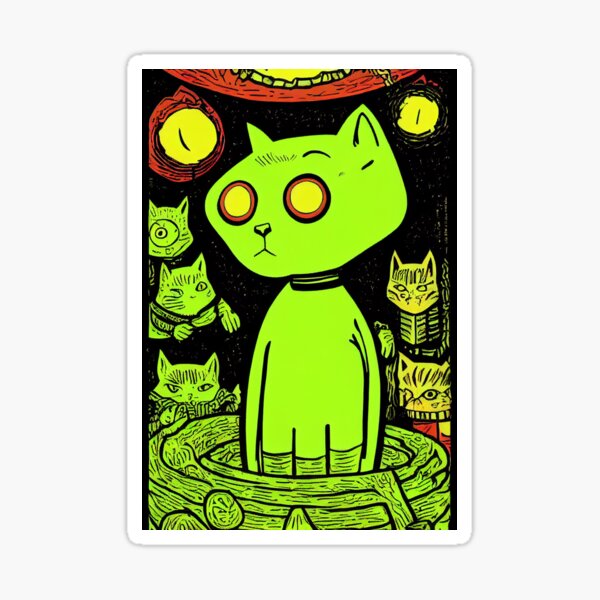 "New Boss Neon green Cartoon cat " Sticker for Sale by RileyKyler ...