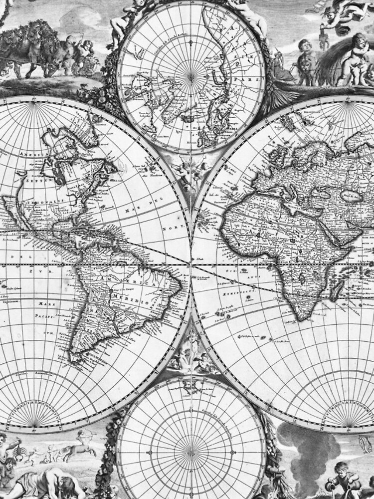 "Black and White World Map (1670)" iPhone Case for Sale by BravuraMedia ...