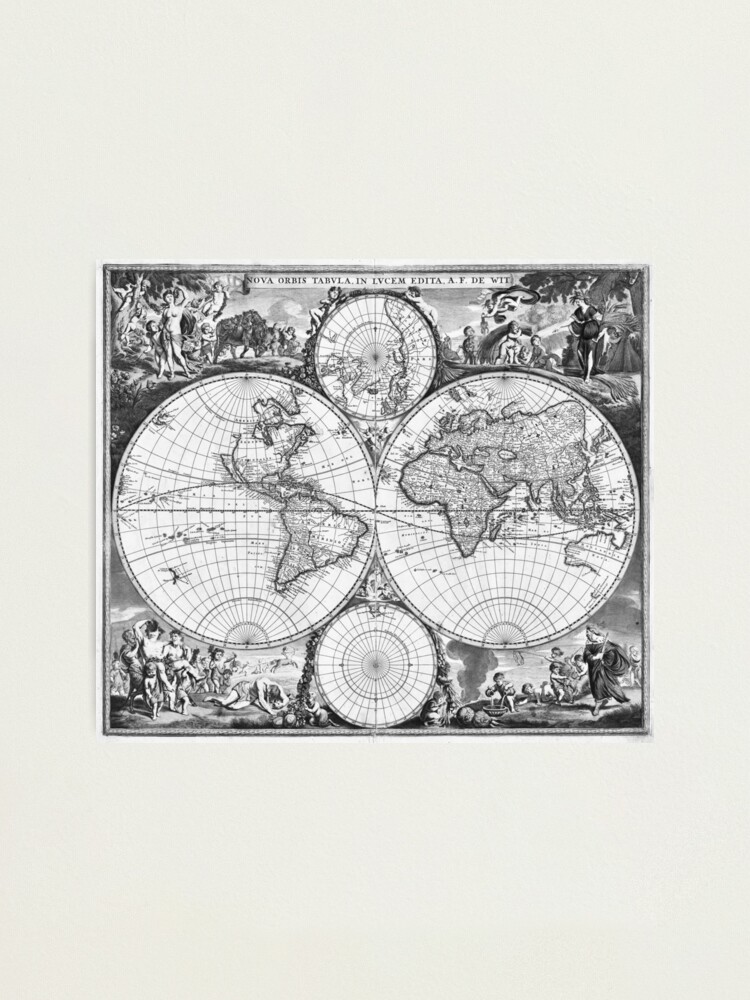 "Black and White World Map (1670)" Photographic Print by BravuraMedia ...