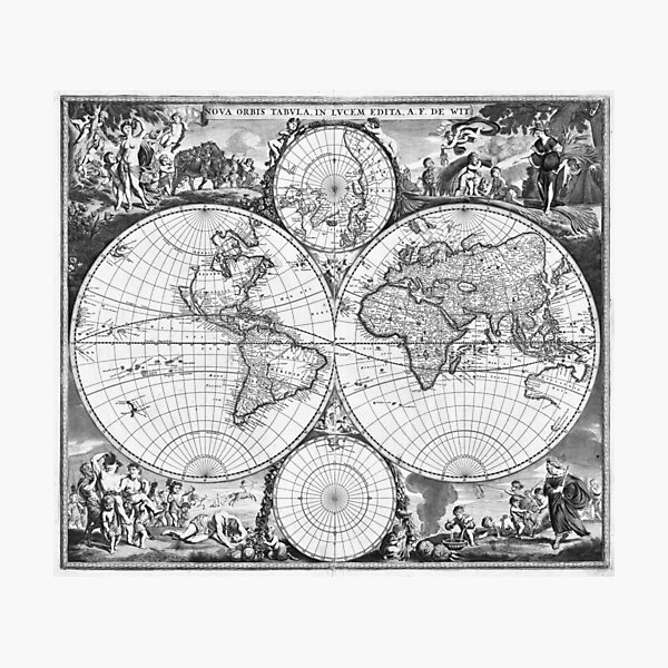 "Black and White World Map (1670)" Photographic Print by BravuraMedia ...