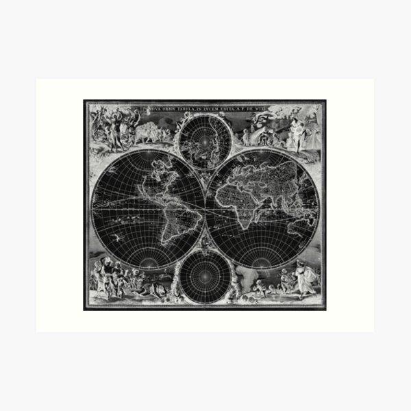 "Black and White World Map (1670) Inverse" Art Print by BravuraMedia ...
