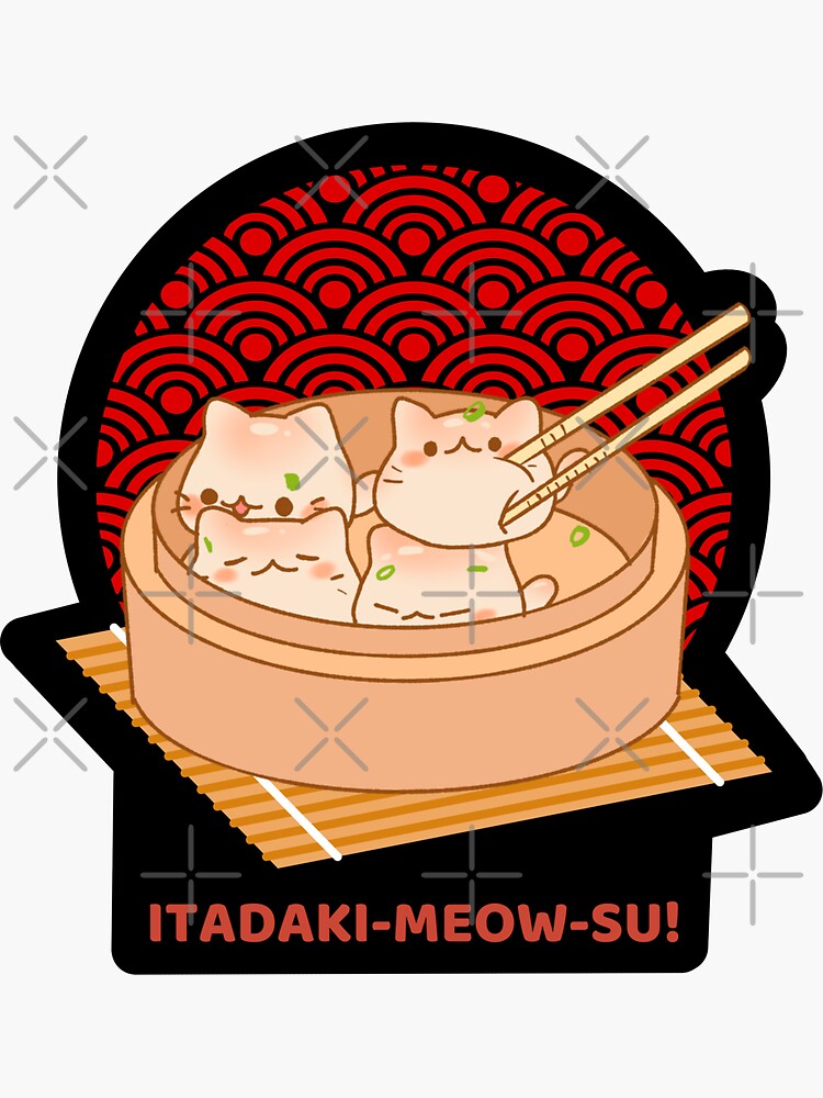"Itadaki-meow-su Kawaii Neko Steamed Buns (On Black) Cat Punny ...