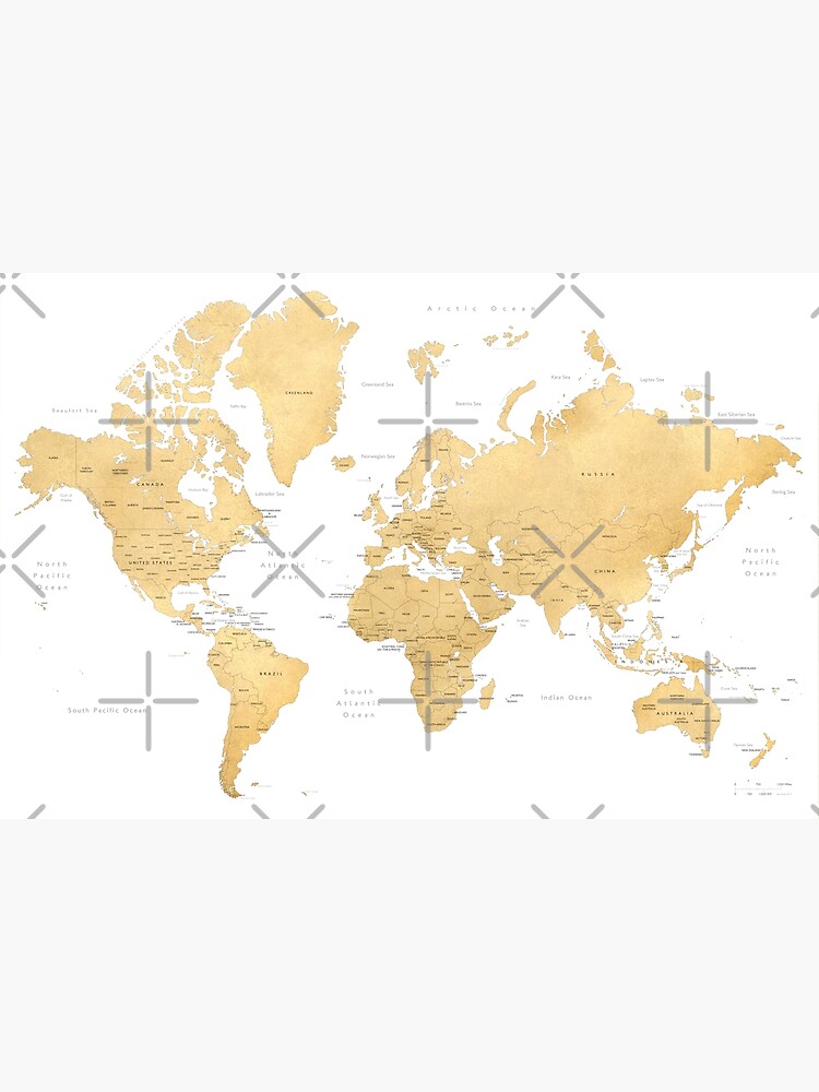 Yellow world map with countries and states labelled Premium Matte ...