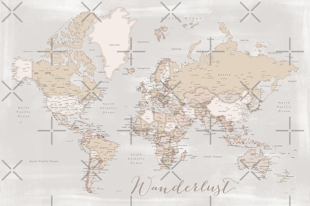 "Wanderlust rustic detailed world map" by blursbyai | Redbubble