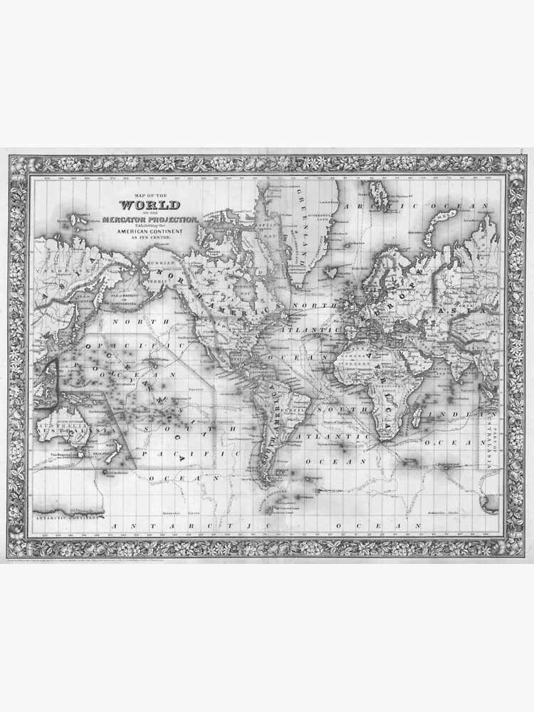 "Black and White World Map (1864)" Art Print for Sale by BravuraMedia ...