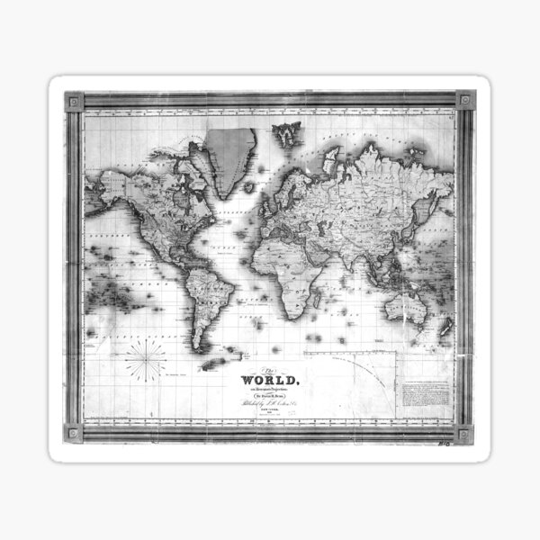 "Black and White World Map (1840)" Sticker by BravuraMedia | Redbubble