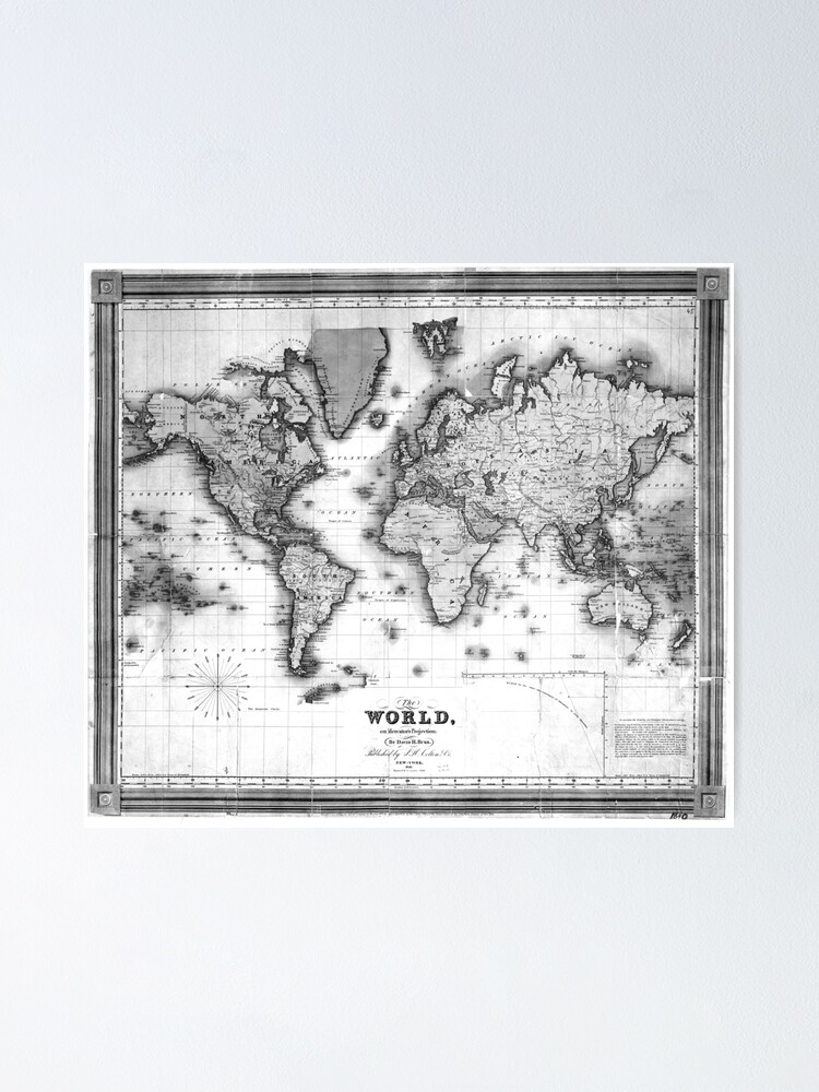 "Black and White World Map (1840)" Poster by BravuraMedia | Redbubble