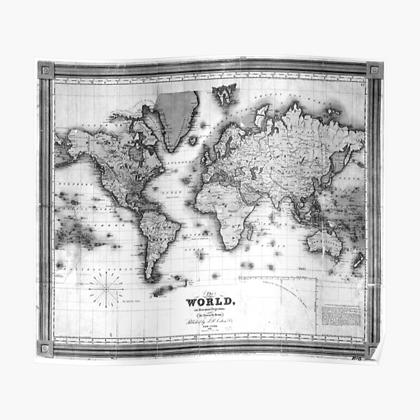 "Black and White World Map (1840)" Poster by BravuraMedia | Redbubble