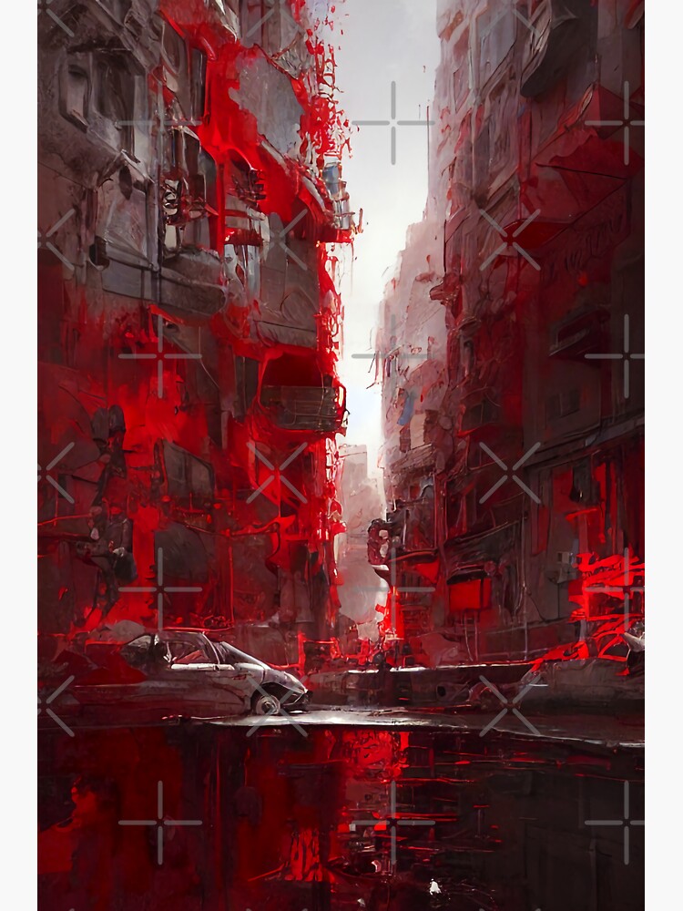 "The city in red, abstract, cityscape, red abstract composition, war ...