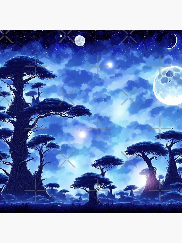 "Blue alien landscape with several moons and starry sky" Poster for ...