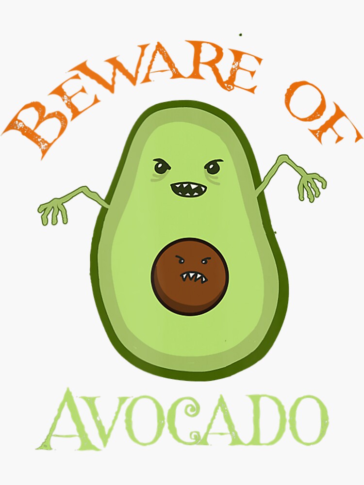 "Haloween Beware of Angry Avocado Funny Vegan Horror Movie" Sticker for ...