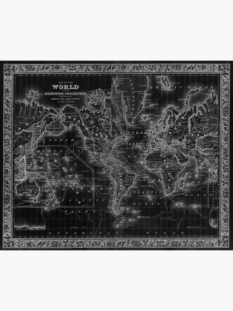 "Black and White World Map (1864) Inverse" Poster for Sale by ...