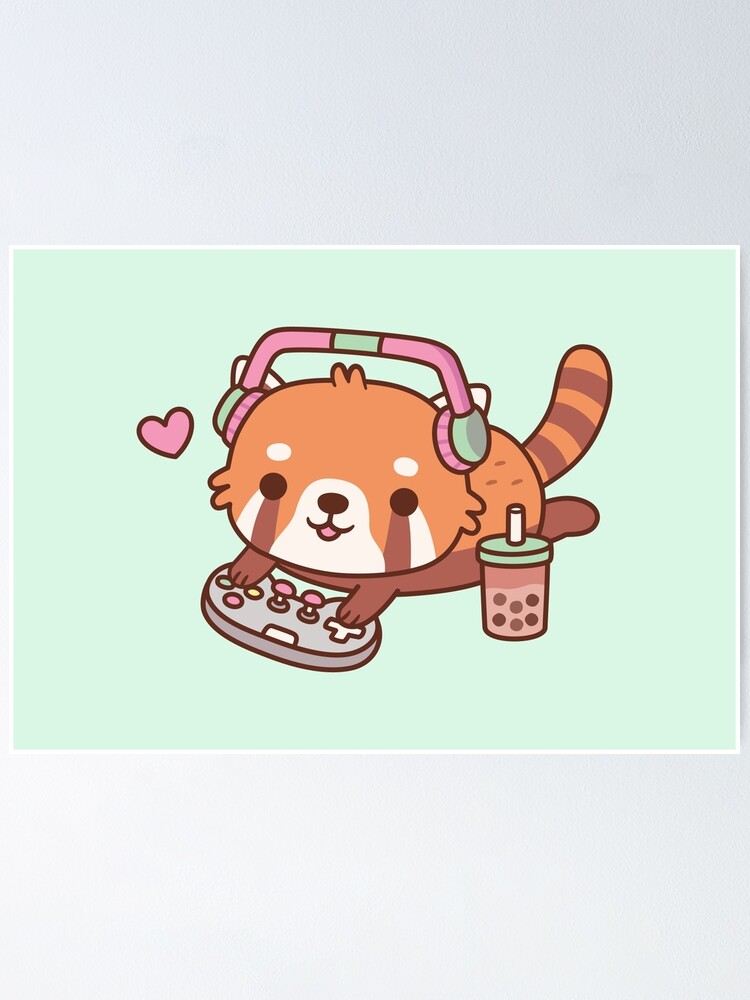 "Cute Red Panda Gamer Chilling With Video Games" Poster for Sale by ...