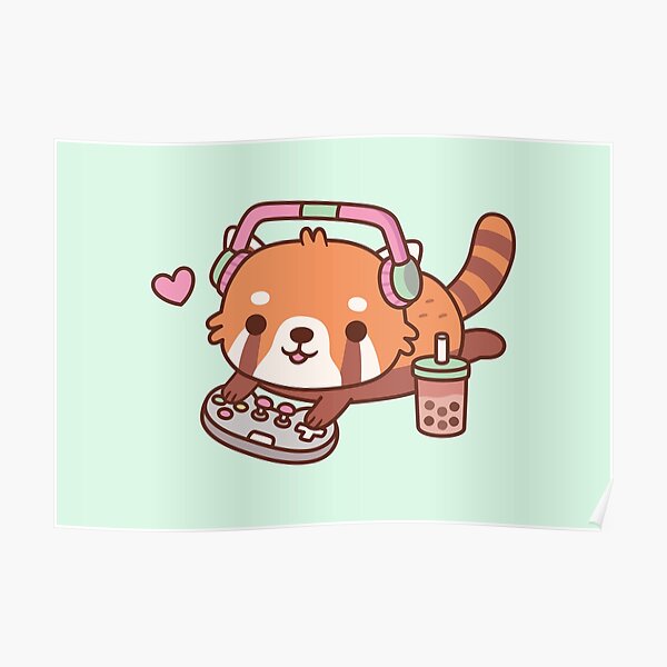 "Cute Red Panda Gamer Chilling With Video Games" Poster for Sale by ...