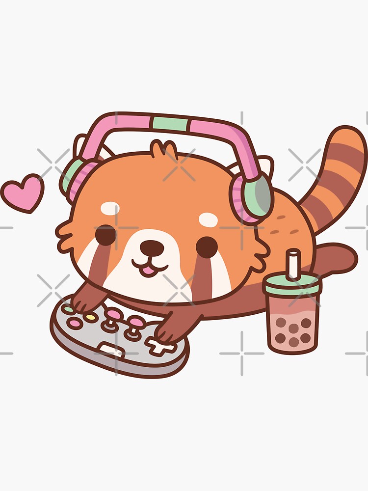 "Cute Red Panda Gamer Chilling With Video Games" Sticker for Sale by ...