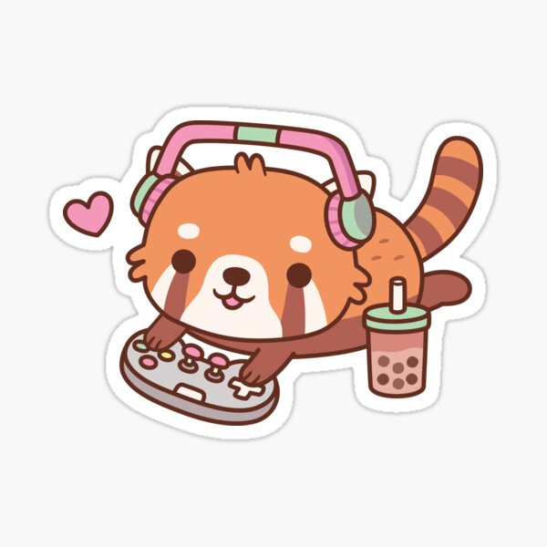 "Cute Red Panda Gamer Chilling With Video Games" Sticker for Sale by ...