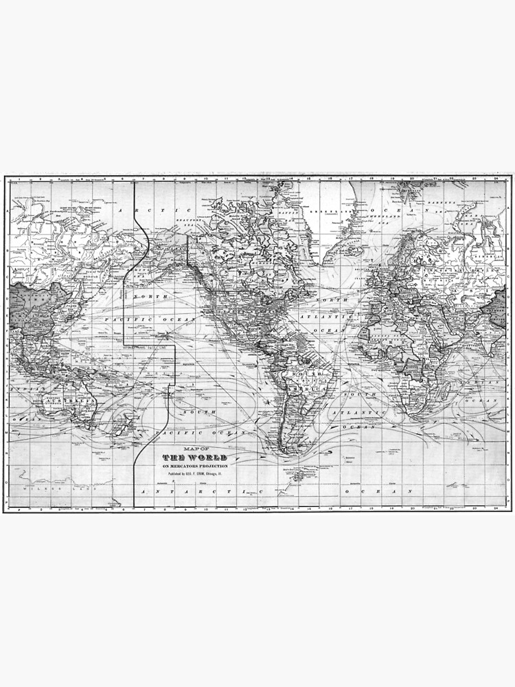 Black and White World Map (1901) Premium Matte Vertical Poster sold by ...
