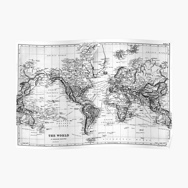 "Black and White World Map (1892)" Poster by BravuraMedia | Redbubble