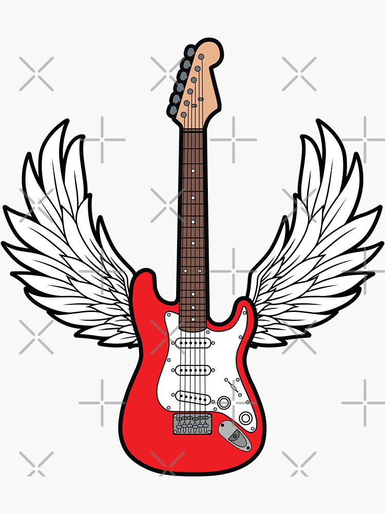 "Guitar With Wings - Red Flying Strat Guitar Style" Sticker for Sale by ...